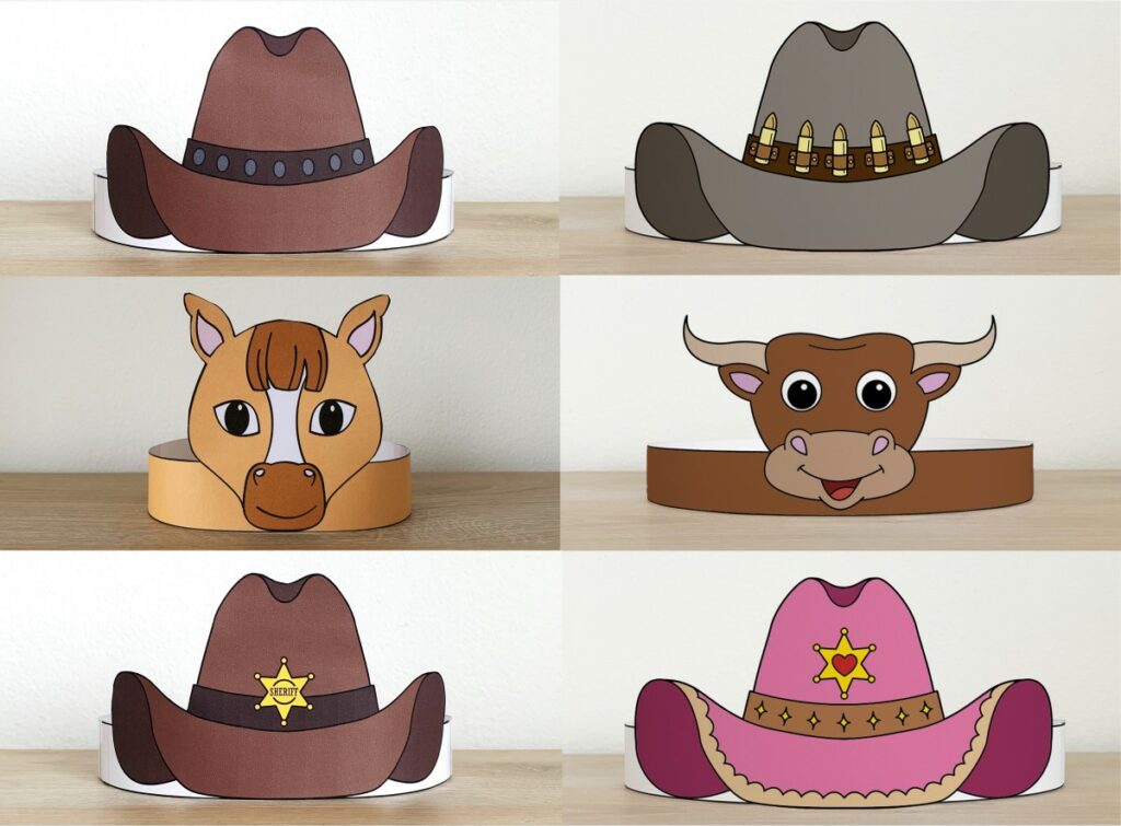 Wild West Paper Crowns Headbands Hats Printable Cowboy Craft Costume ...