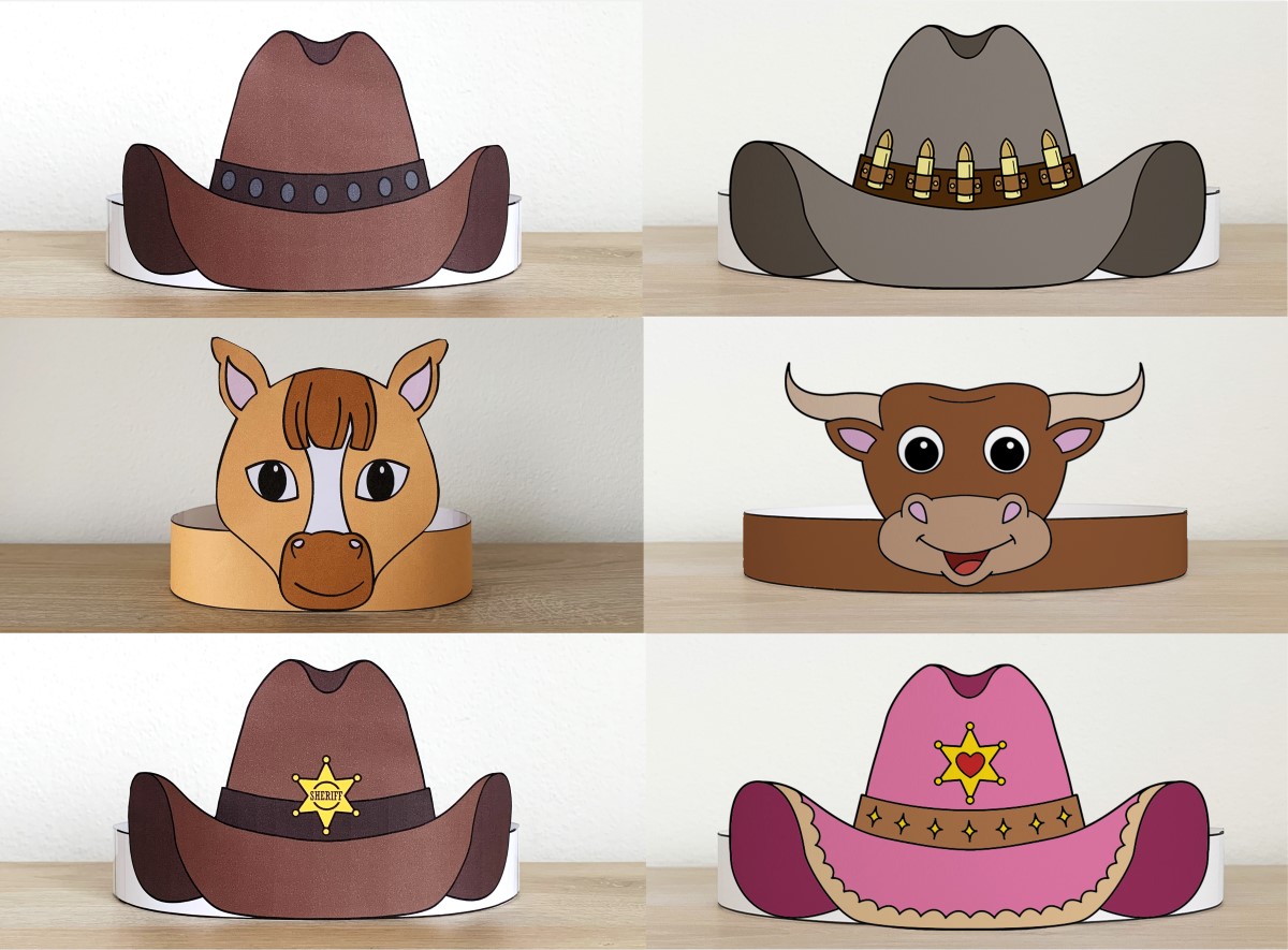 Wild West Paper Crowns Headbands Hats Printable Cowboy Craft Costume ...