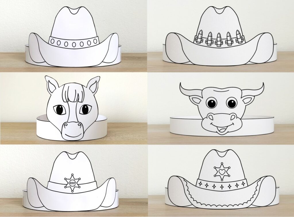 Wild West Paper Crowns Headbands Hats Printable Cowboy Craft Coloring ...
