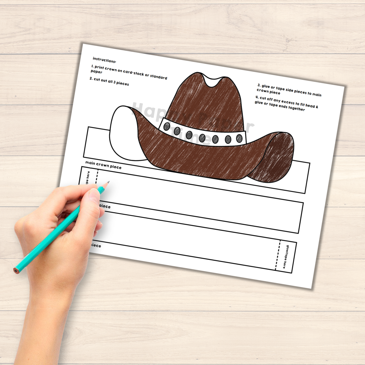 Wild West Paper Crowns Headbands Hats Printable Cowboy Craft Coloring ...