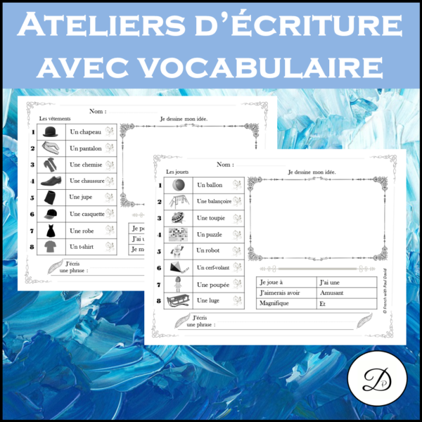 Ateliers d'écriture avec vocabulaire French writing prompts Grade 1, 2 ...