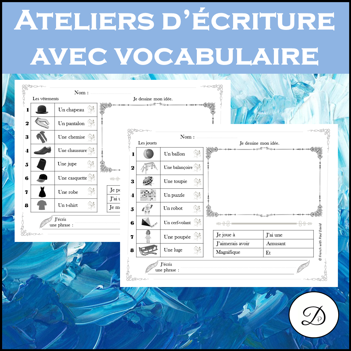 Ateliers d'écriture avec vocabulaire French writing prompts Grade 1, 2 ...