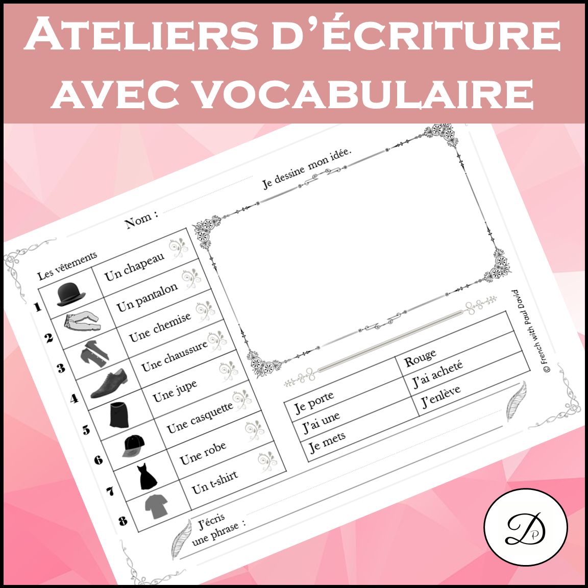 Ateliers d'écriture avec vocabulaire French writing prompts Grade 1, 2 ...