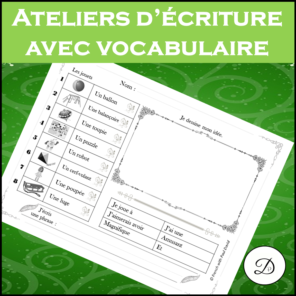 Ateliers d'écriture avec vocabulaire French writing prompts Grade 1, 2 ...