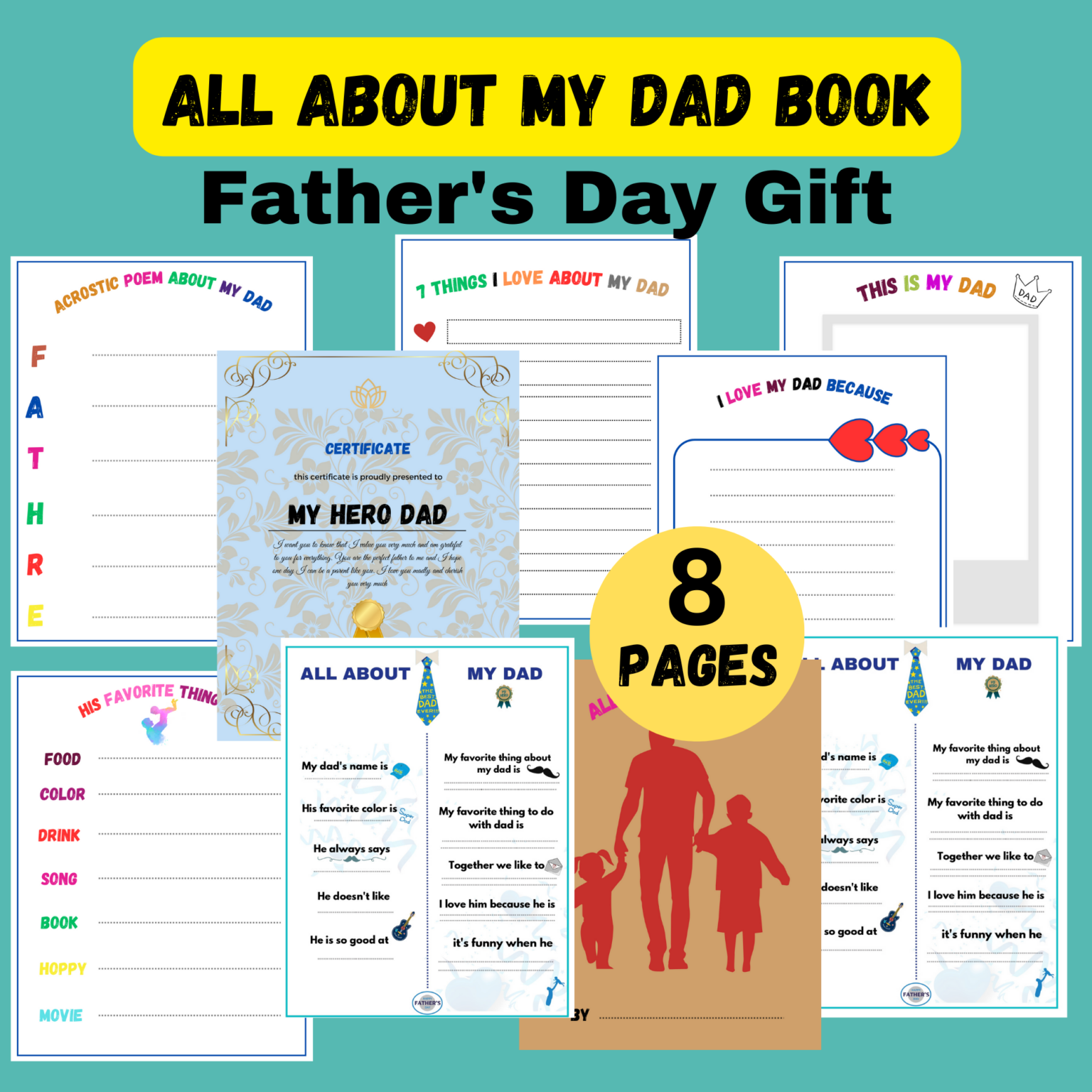 Happy Father's Day,All About My Dad Book,Father's Day Gift,Father's Day ...
