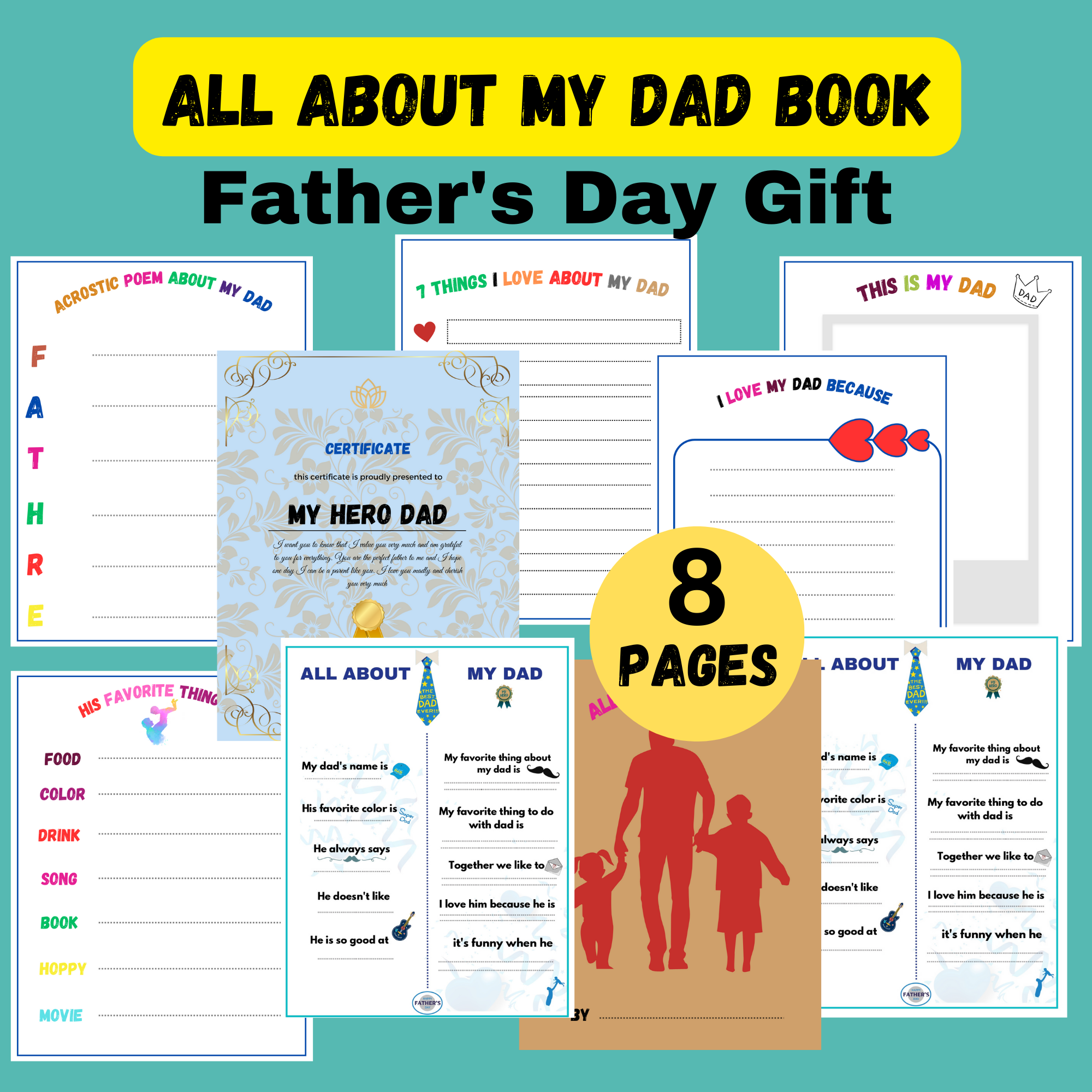 Happy Father's Day,All About My Dad Book,Father's Day Gift,Father's Day ...