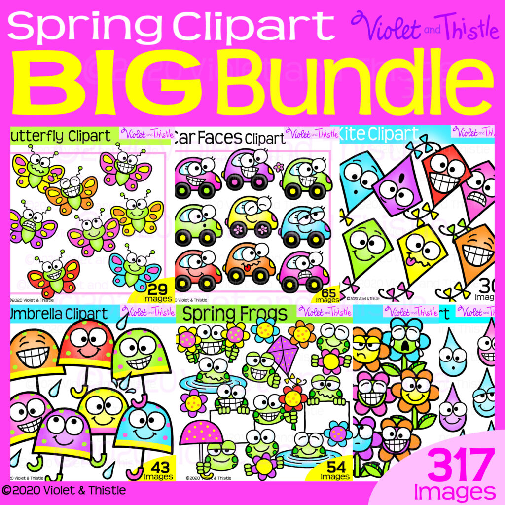 Spring Fun Faces Clipart BIG BUNDLE Super Cute Kite Car Umbrella ...