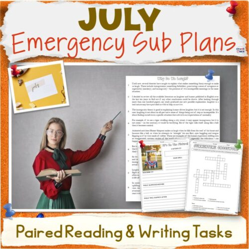 July Emergency Sub Plans Middle School ELA Mini Lessons - Print and ...