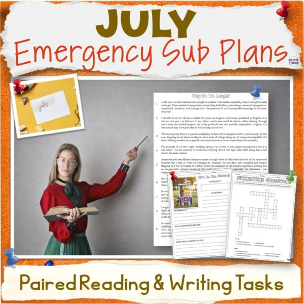 July Emergency Sub Plans Middle School ELA Mini Lessons - Print and ...