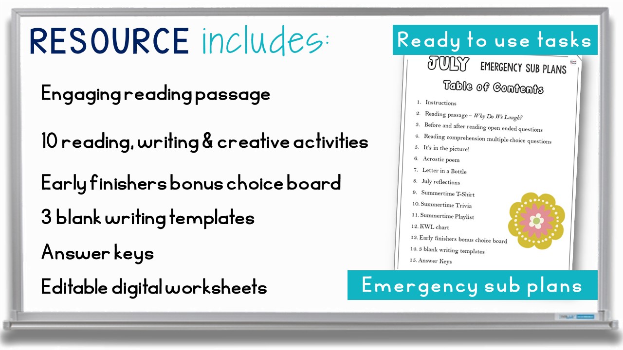 July Emergency Sub Plans Middle School ELA Mini Lessons - Print and ...