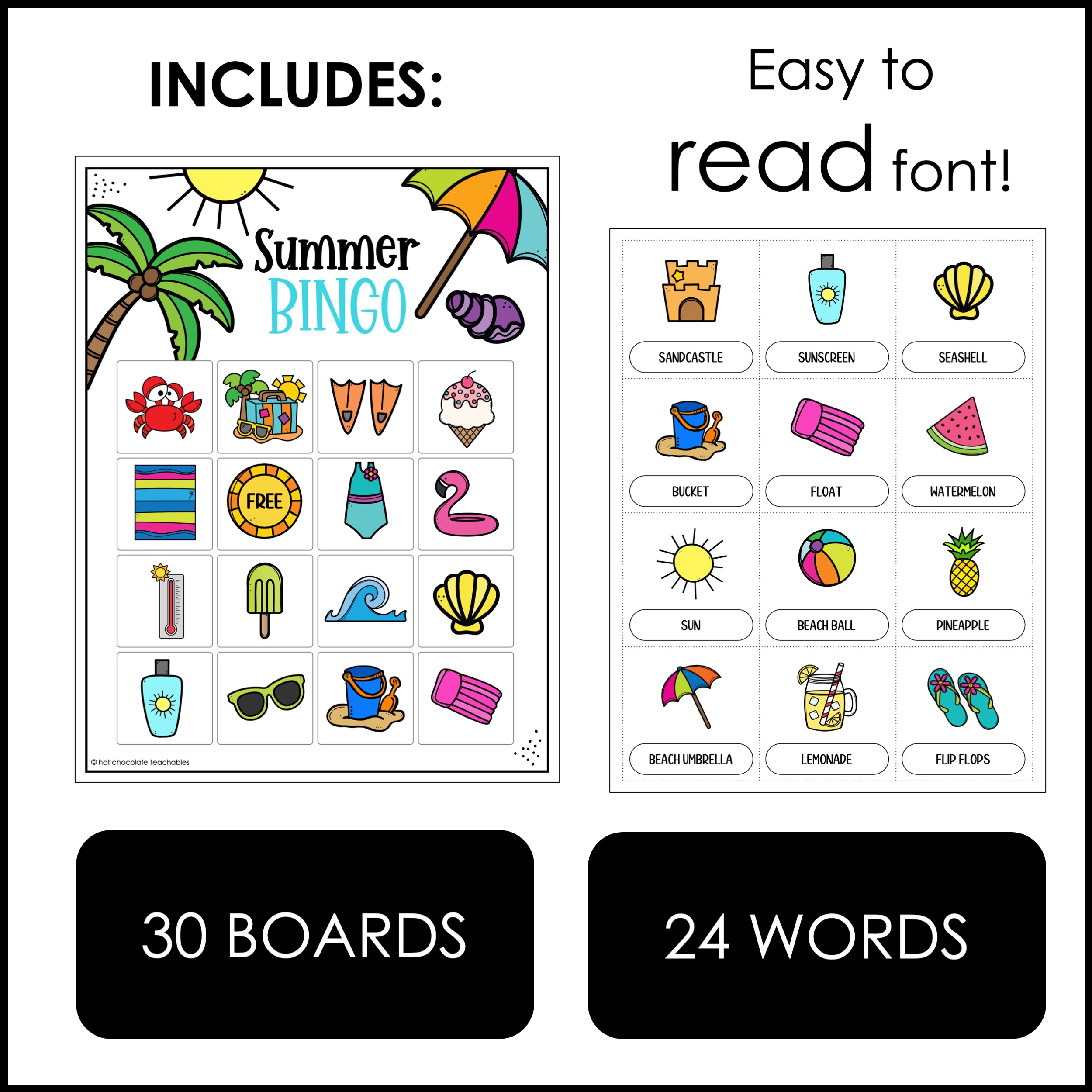 Summer Vacation Bingo - End of the Year Party Game - Summer Vocabulary ...