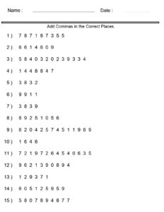 Place Value Worksheets Adding Commas - Add Commas in the Correct Places ...