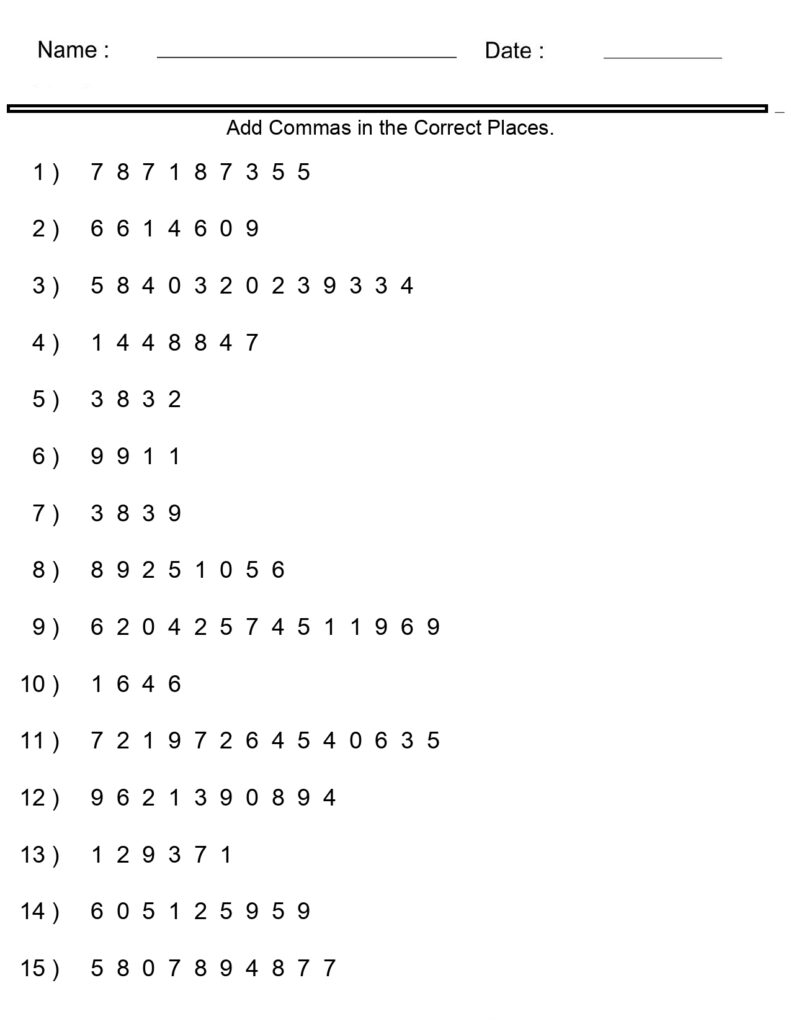 Place Value Worksheets Adding Commas - Add Commas in the Correct Places ...