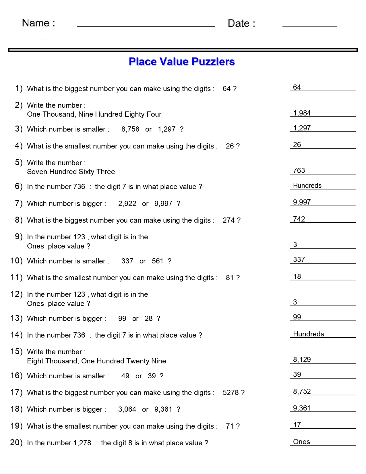 Place Value Worksheets Place Value Puzzlers Worksheets | Made By Teachers