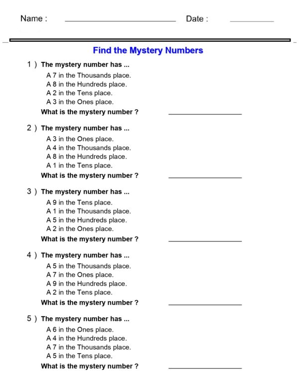 Place Value Worksheets Find the Mystery Numbers Worksheets | Made By ...