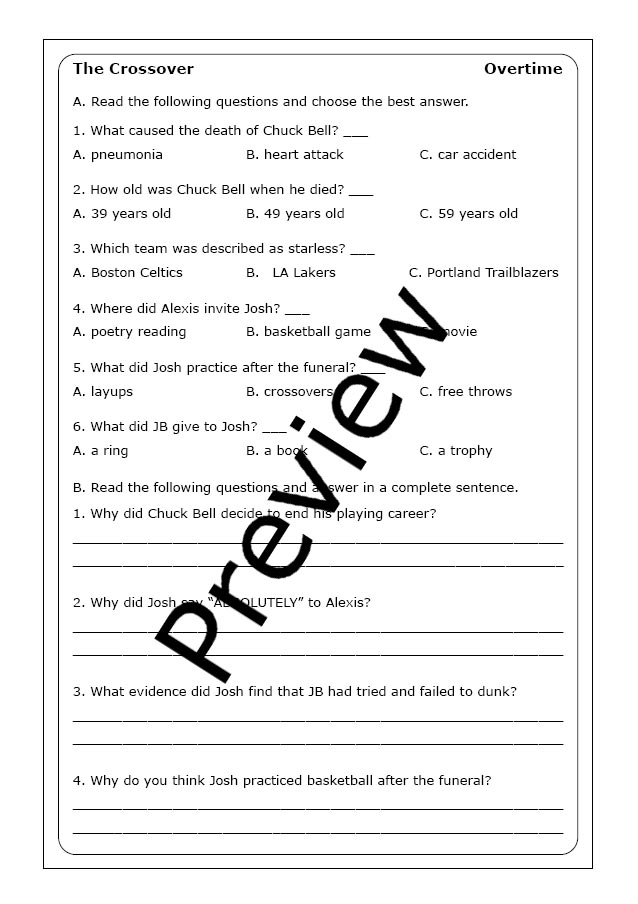 Kwame Alexander "The Crossover" worksheets | Made By Teachers
