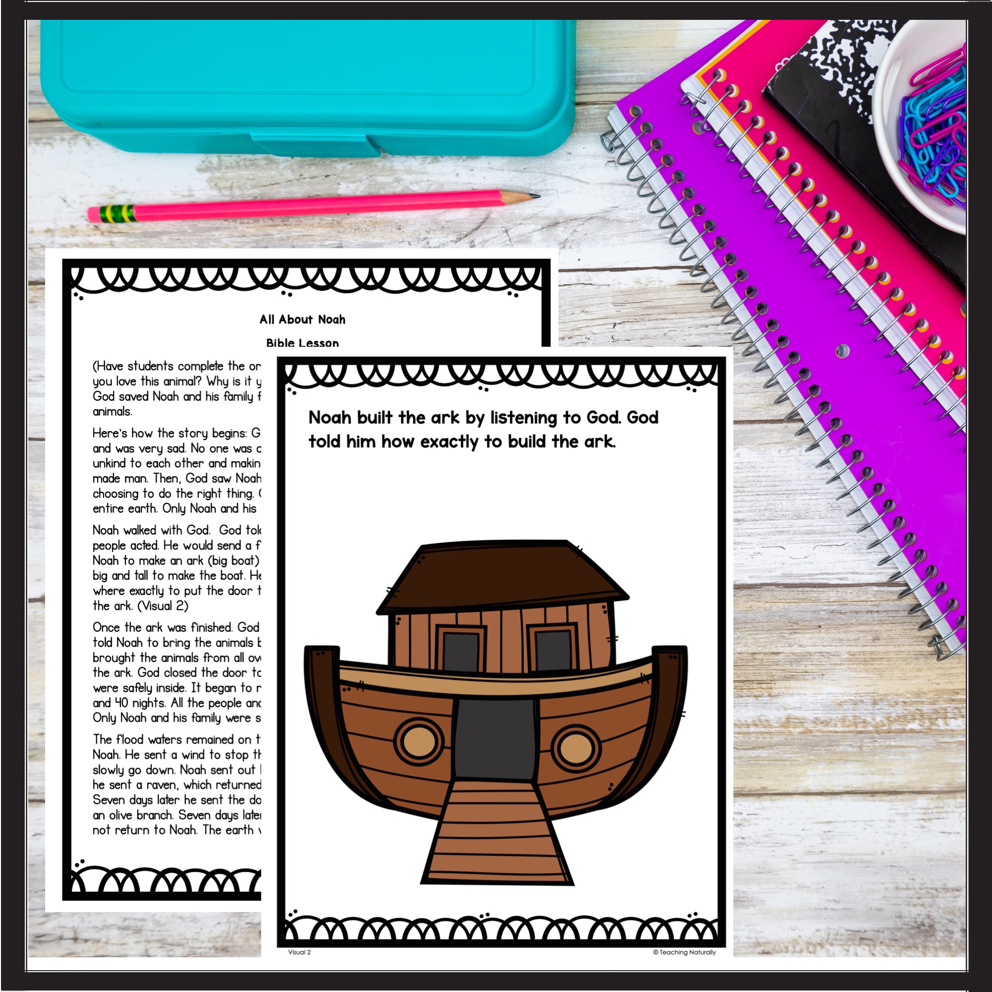 Noah's Ark Bible Lesson with Visuals, mini-book, and sequence Cut and ...