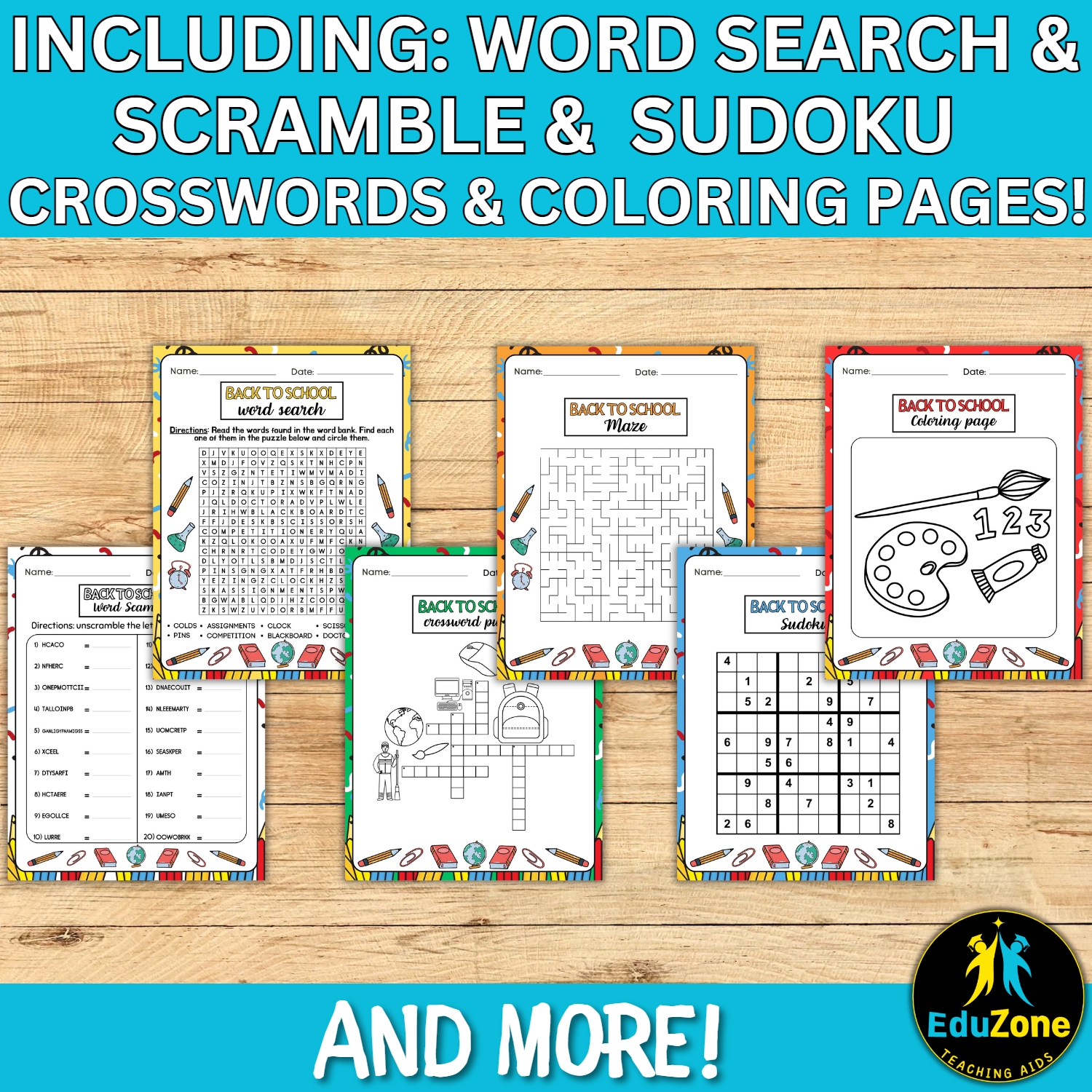 Back to School Activity Book: Word Search, Scramble, Sudoku, Crosswords ...