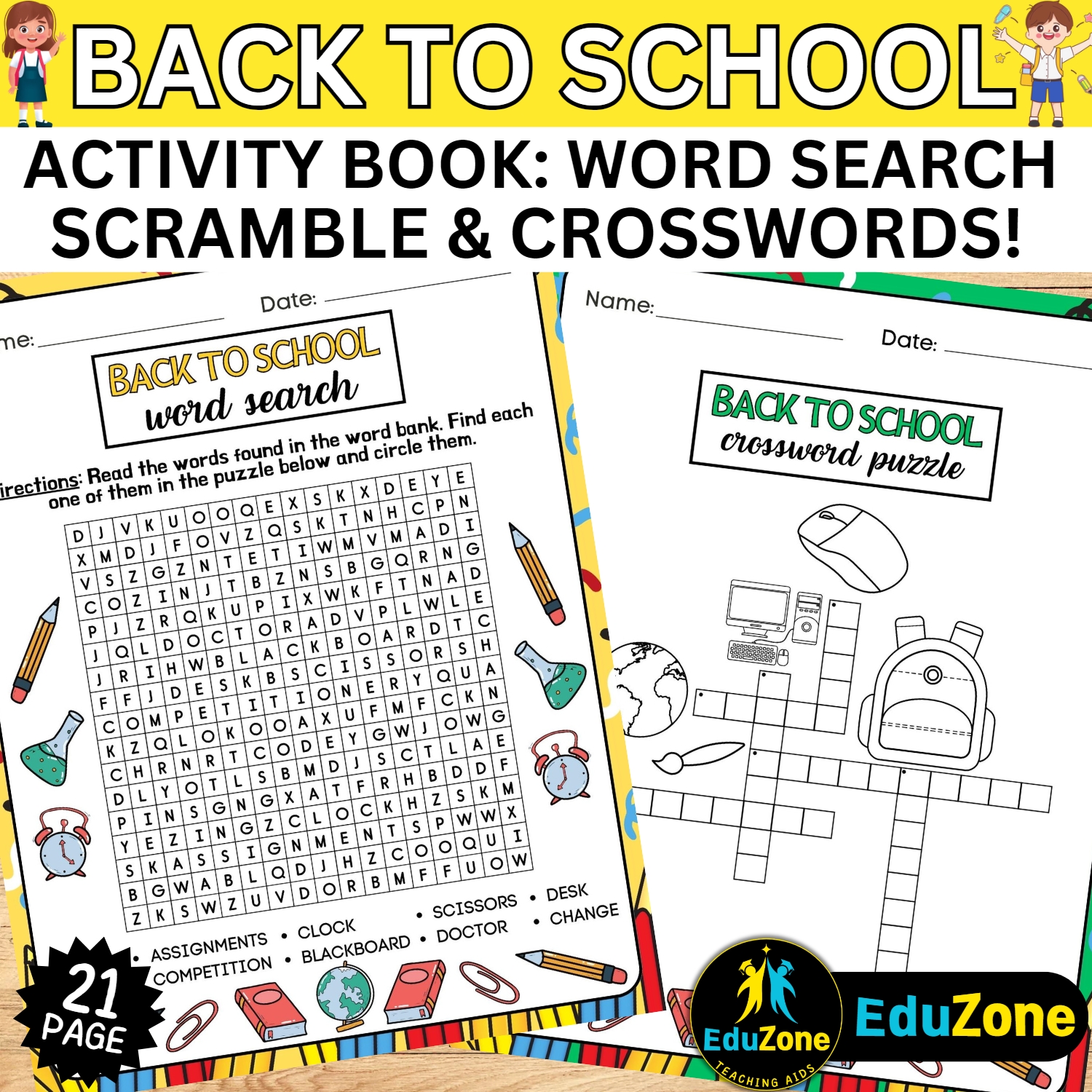 Back to School Activity Book: Word Search, Scramble, Crosswords For ...