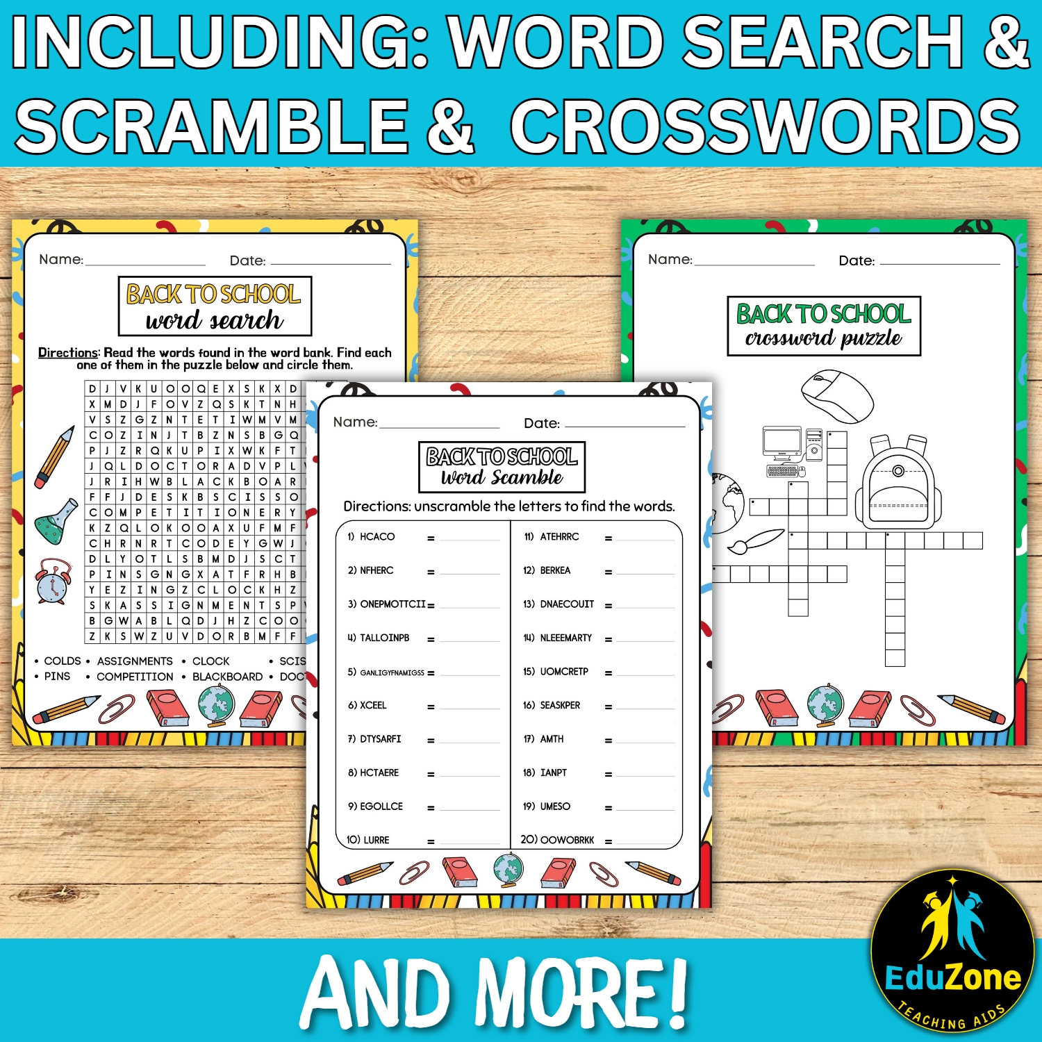 Back to School Activity Book: Word Search, Scramble, Crosswords For ...