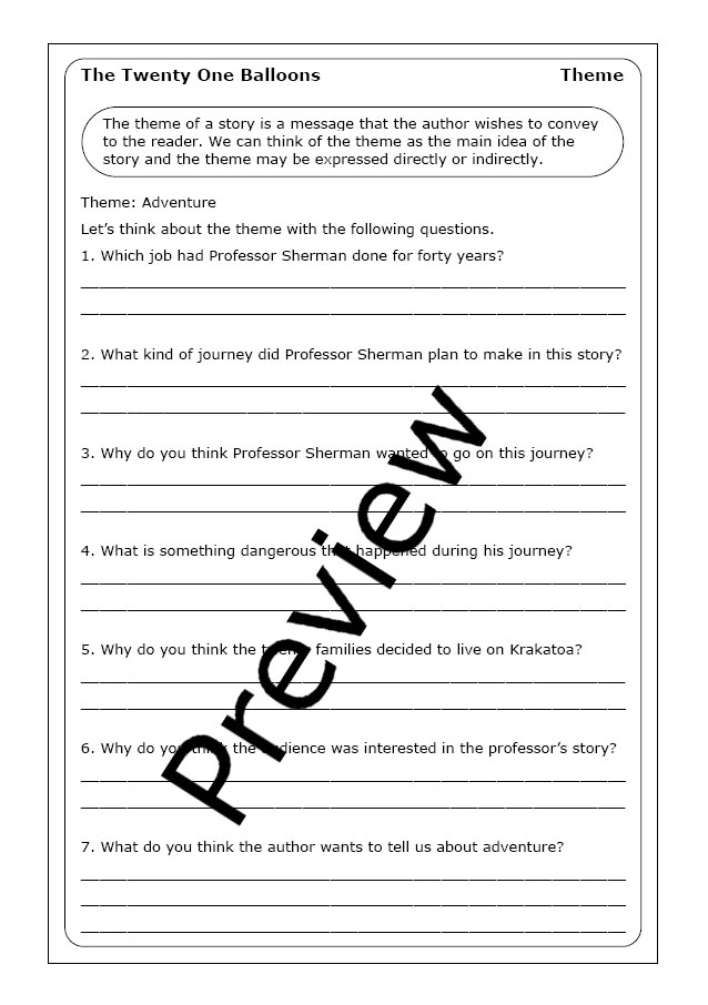 William Pene du Bois "The Twenty One Balloons" worksheets | Made By ...