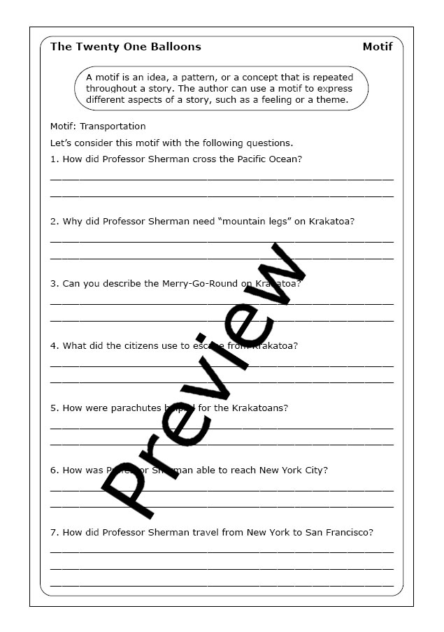 William Pene du Bois "The Twenty One Balloons" worksheets | Made By ...