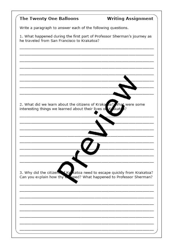 William Pene du Bois "The Twenty One Balloons" worksheets - Made By ...
