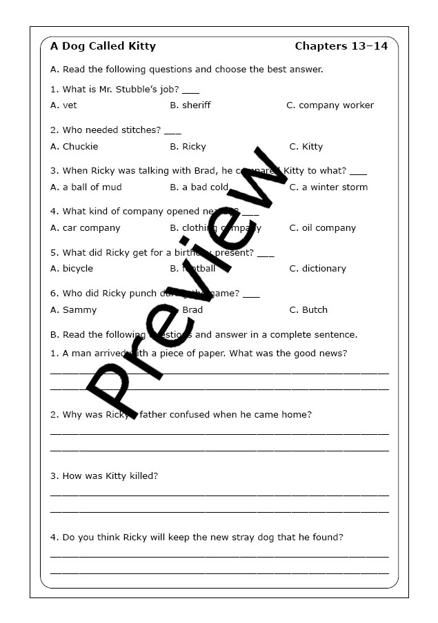 Bill Wallace "A Dog Called Kitty" worksheets | Made By Teachers