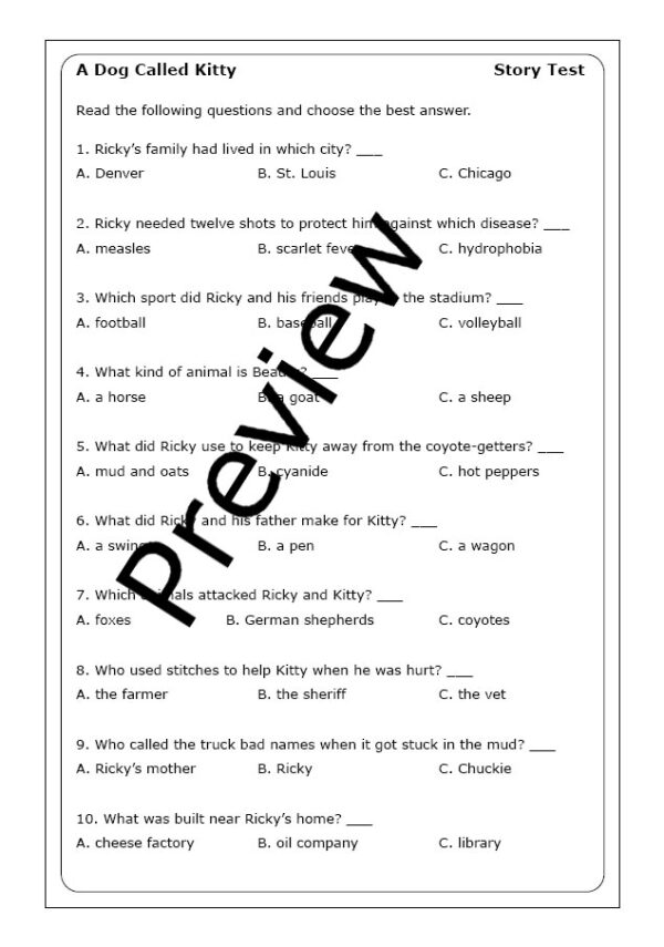 Bill Wallace "A Dog Called Kitty" worksheets | Made By Teachers