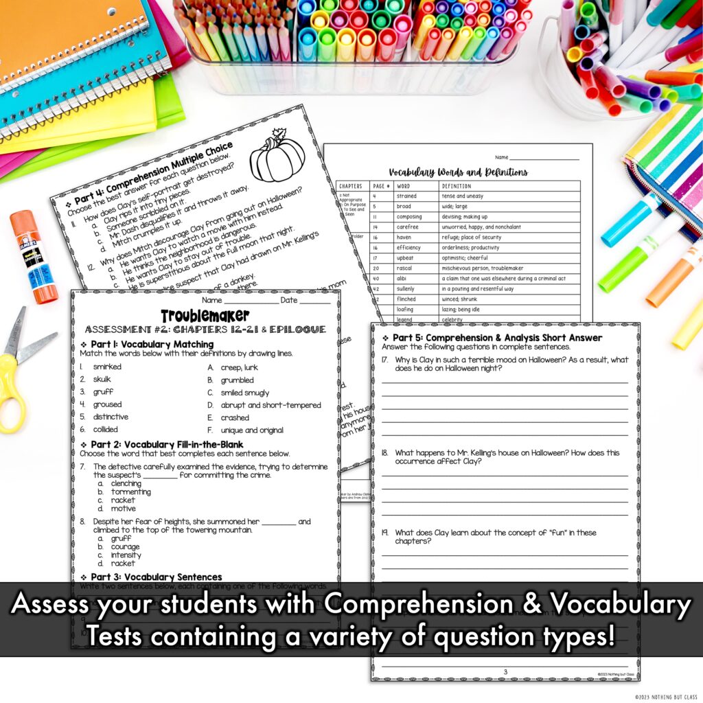 Troublemaker by Andrew Clements - Tests | Quizzes | Assessments | Made ...