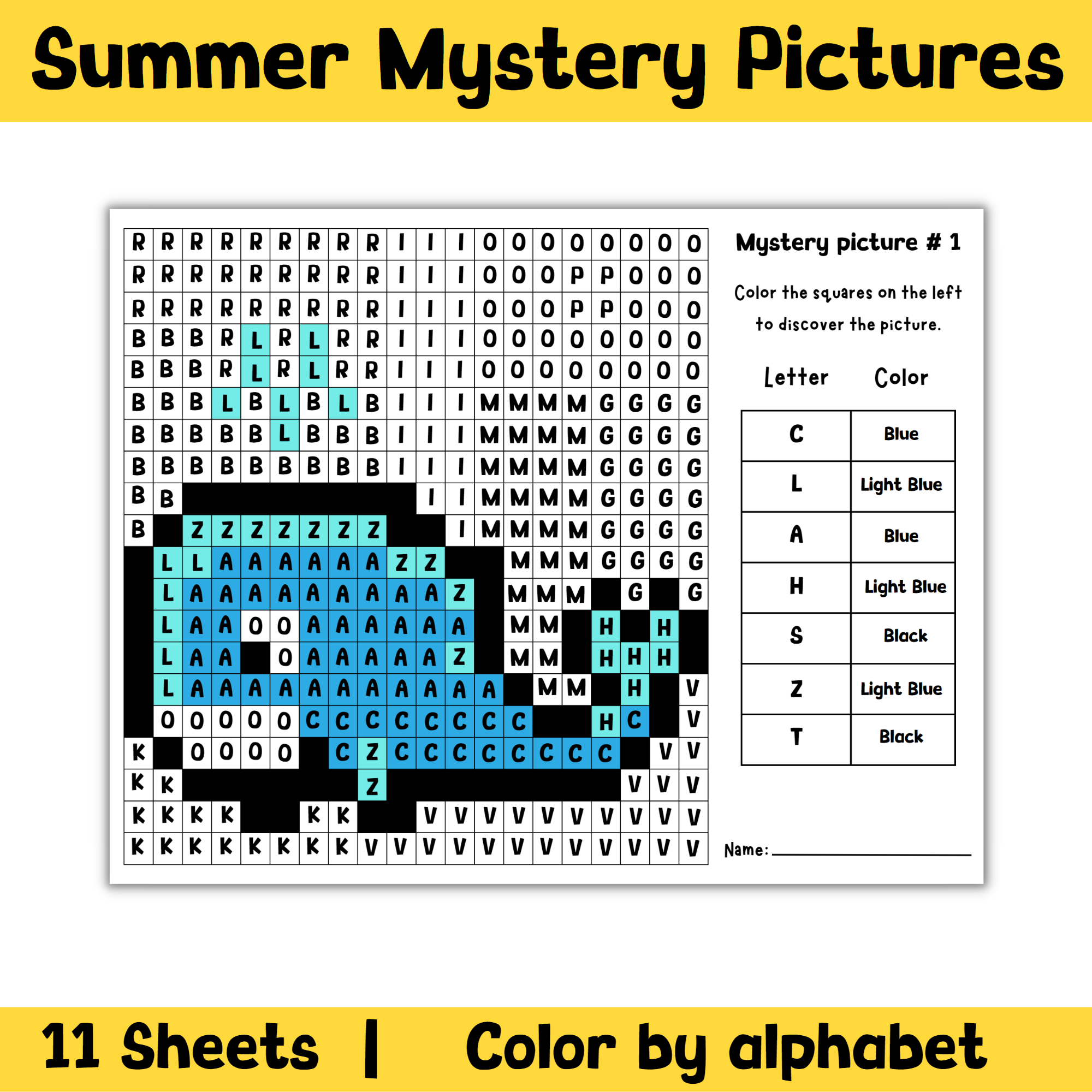 Summer mystery picture - Color by Letter - Letter Recognition Alphabet ...