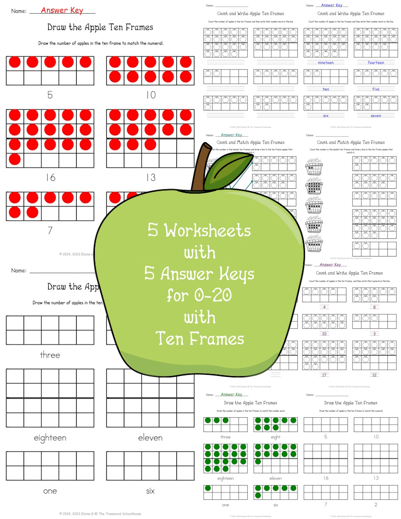 Ten Frame Matching Cards and Worksheets for 0-20 with Apples | Made By ...