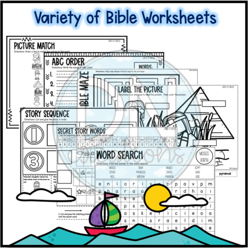 Moses Bible Activities l Birth of Moses Lesson l Baby Moses Worksheets ...