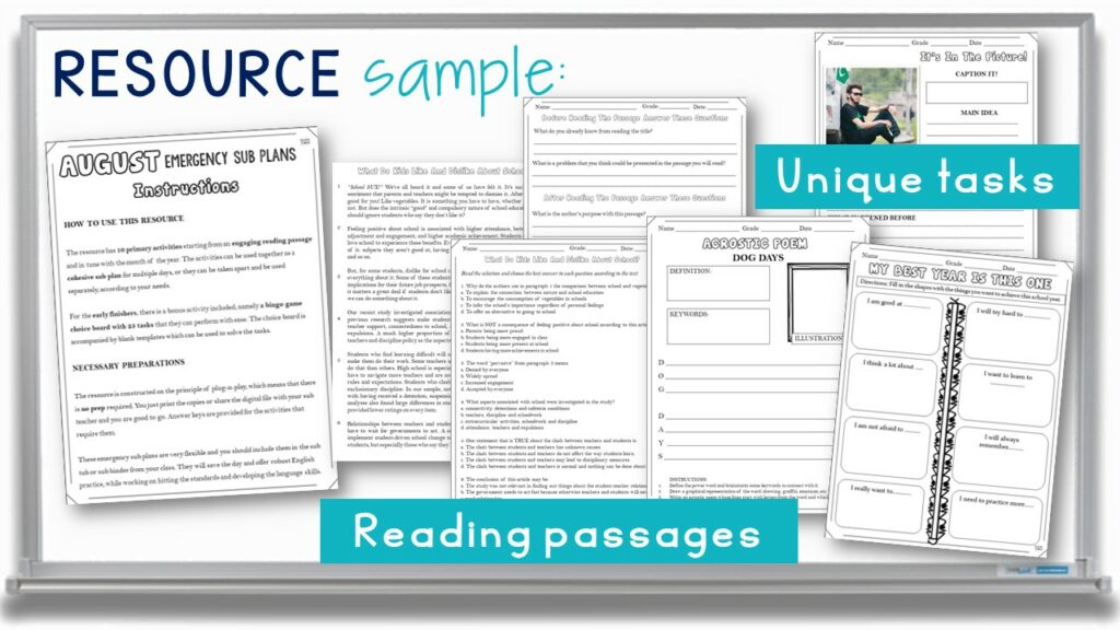 August Emergency Sub Plans Middle School ELA Mini Lessons - Print and ...