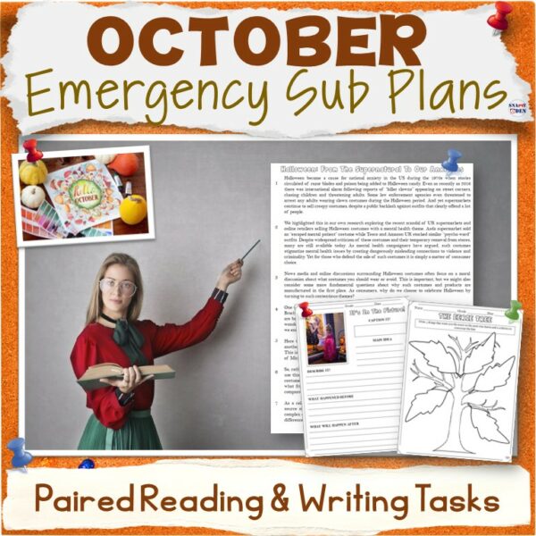 October Emergency Sub Plans Middle School ELA Mini Lessons - Print and ...