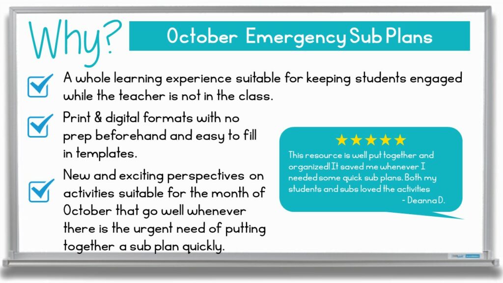 October Emergency Sub Plans Middle School ELA Mini Lessons - Print and ...
