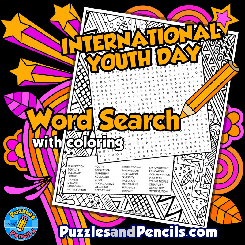 International Youth Day Word Search Puzzle with Coloring | Wordsearch ...