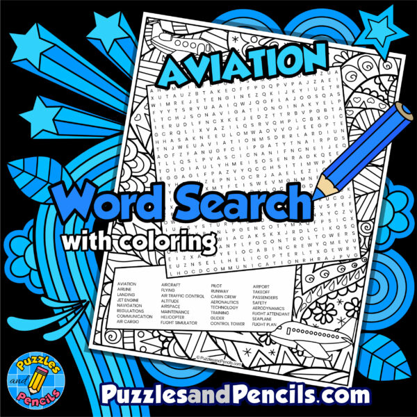 Aviation Word Search Puzzle with Coloring | Wordsearch | Made By Teachers