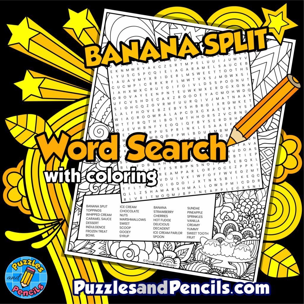 Banana Split Word Search Puzzle with Coloring | Wordsearch | Made By ...