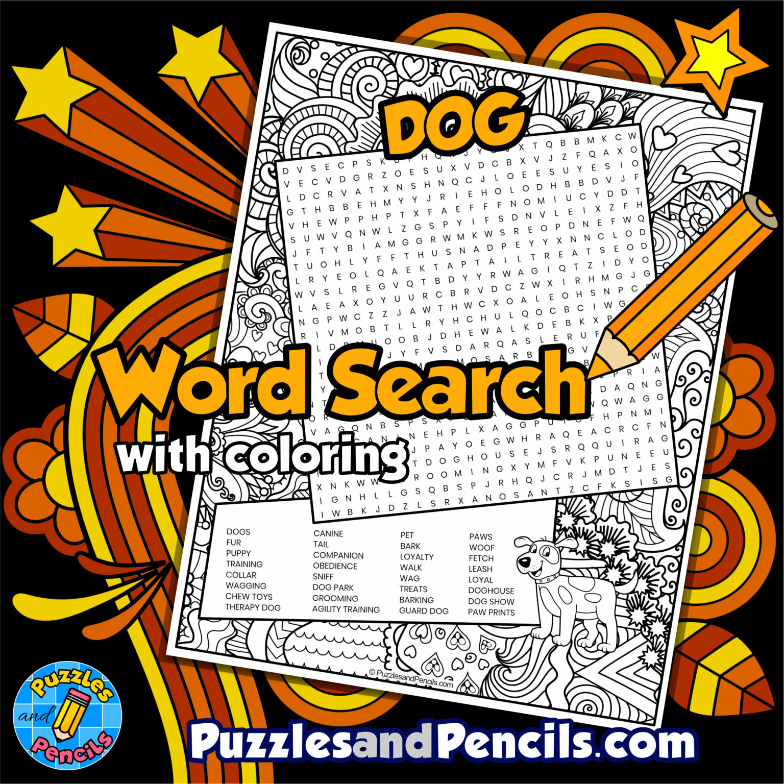 Dog Word Search Puzzle with Coloring | Wordsearch | Made By Teachers