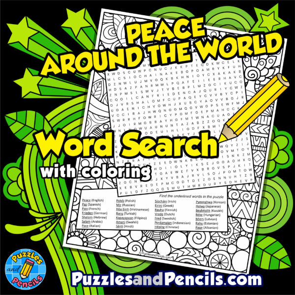 Peace Around the World Word Search Puzzle with Coloring | Peace ...