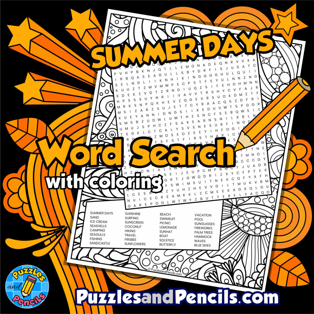 Summer Days Word Search Puzzle with Coloring | Summer Wordsearch | Made ...