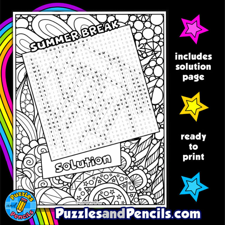 Summer Break Word Search Puzzle with Coloring | Summer Wordsearch ...