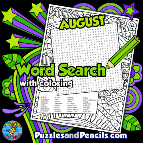 August Word Search Puzzle Activity Page BUNDLE | 15 Wordsearch Puzzles ...