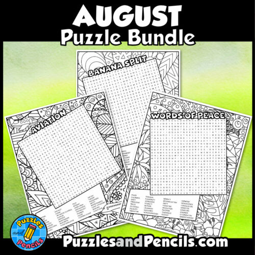 August Word Search Puzzle Activity Page BUNDLE | 15 Wordsearch Puzzles ...