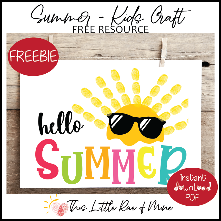 Hello Summer - sun - fingerprint Art - printable Summer keepsake - FREE ...