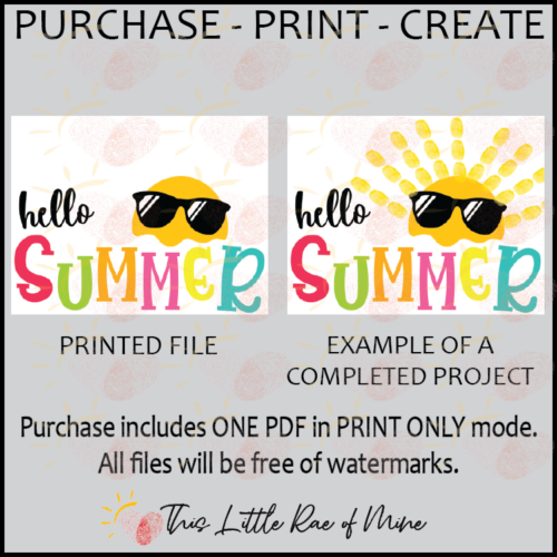 Hello Summer - sun - fingerprint Art - printable Summer keepsake - FREE ...