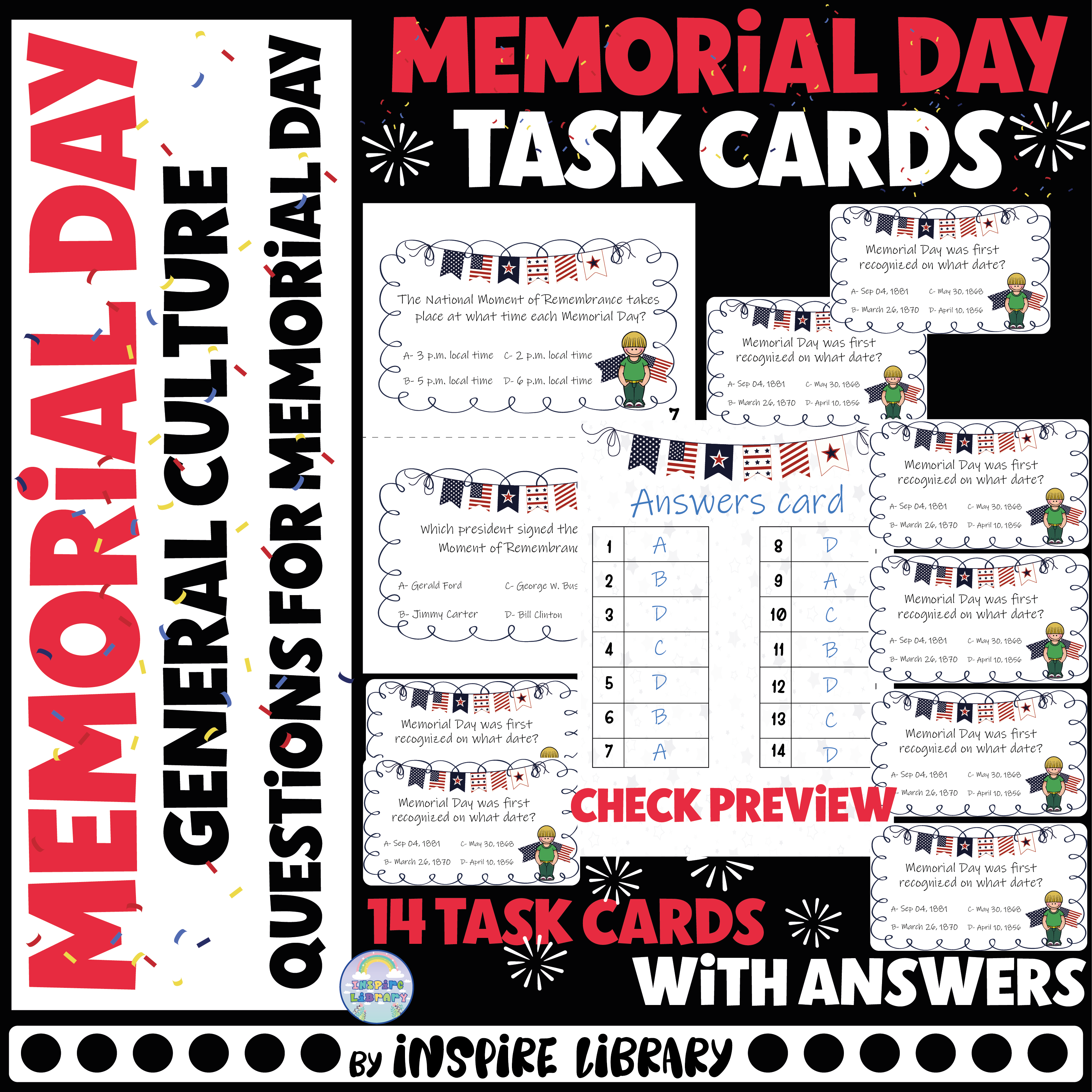 End of the Year Activities Memorial Day Task Cards Game Celebrate ...