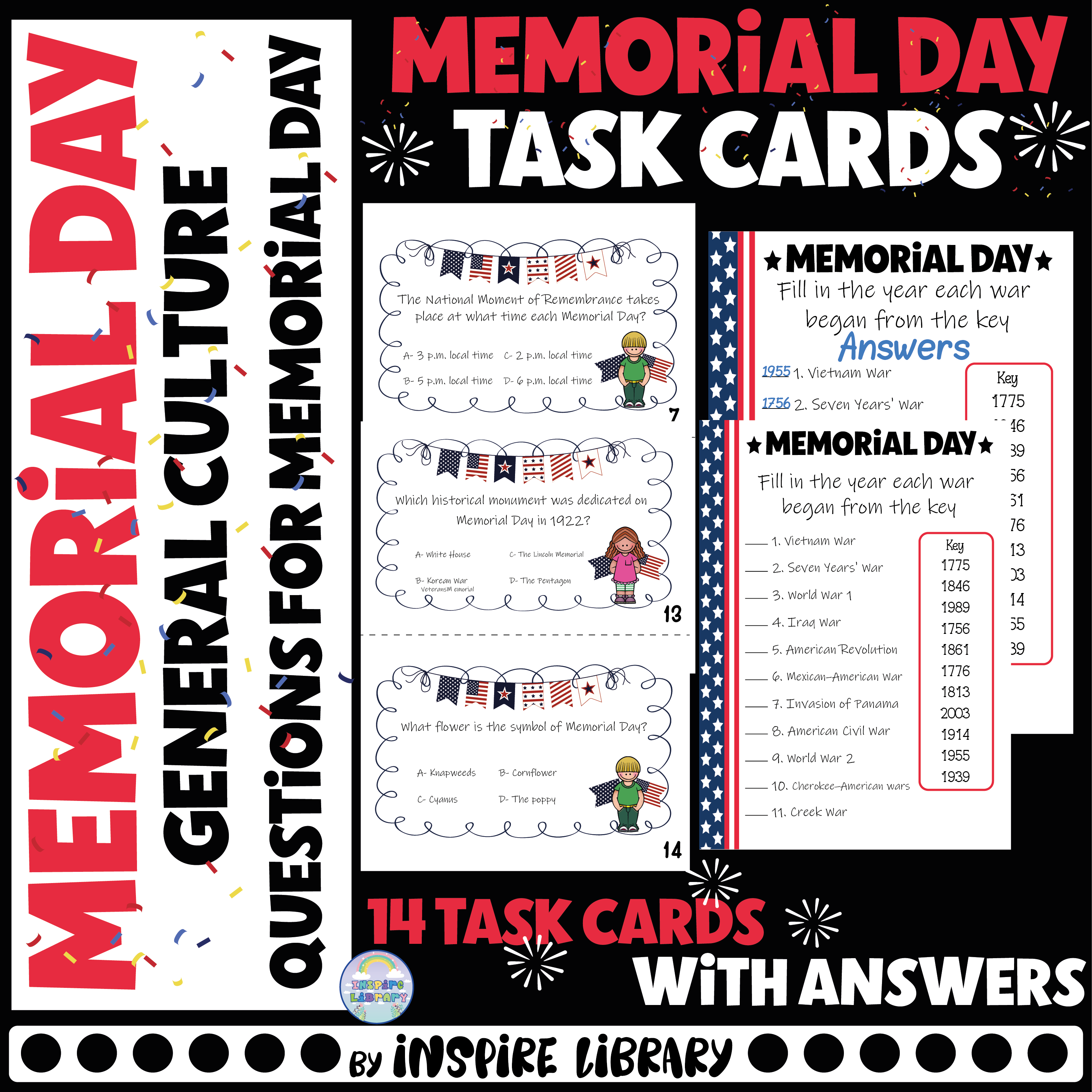 End of the Year Activities Memorial Day Task Cards Game Celebrate ...