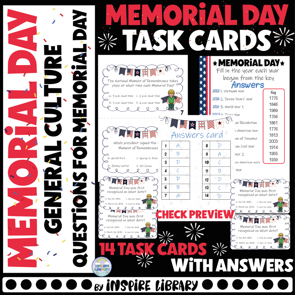 End of the Year Activities Memorial Day Task Cards Game Celebrate ...